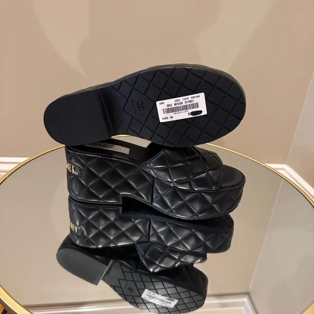 CHANEL | Shoes | Chanel Dad Sandals Cc Logo Quilted Leather Platform ...